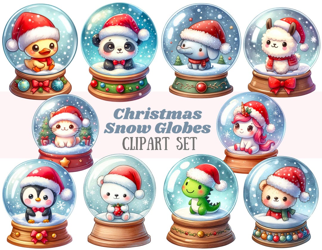 Watercolour Christmas Snow Globe Clipart Cute Snowdome PNG Digital ...