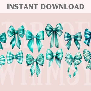 Watercolour Teal Bow Clipart Aqua Ocean Blue Bow PNG Digital Image ...