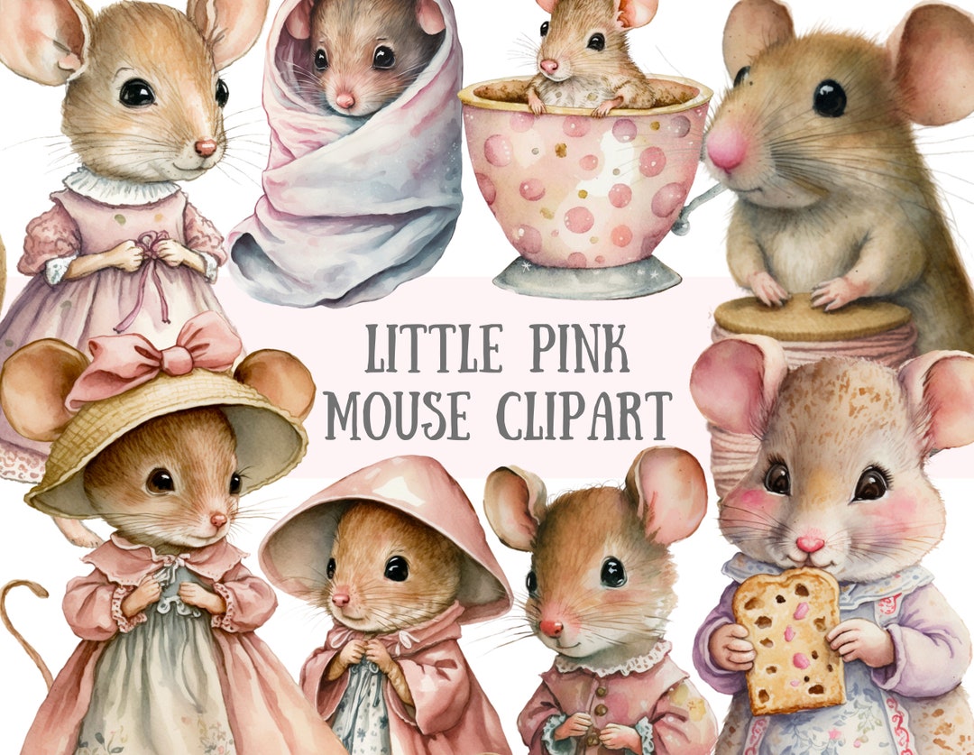 Watercolour Little Pink Mouse Clipart - Fairytale Mice PNG Digital ...