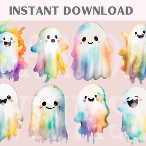 Watercolour Kawaii Ghost Clipart Rainbow Halloween PNG Digital Image ...