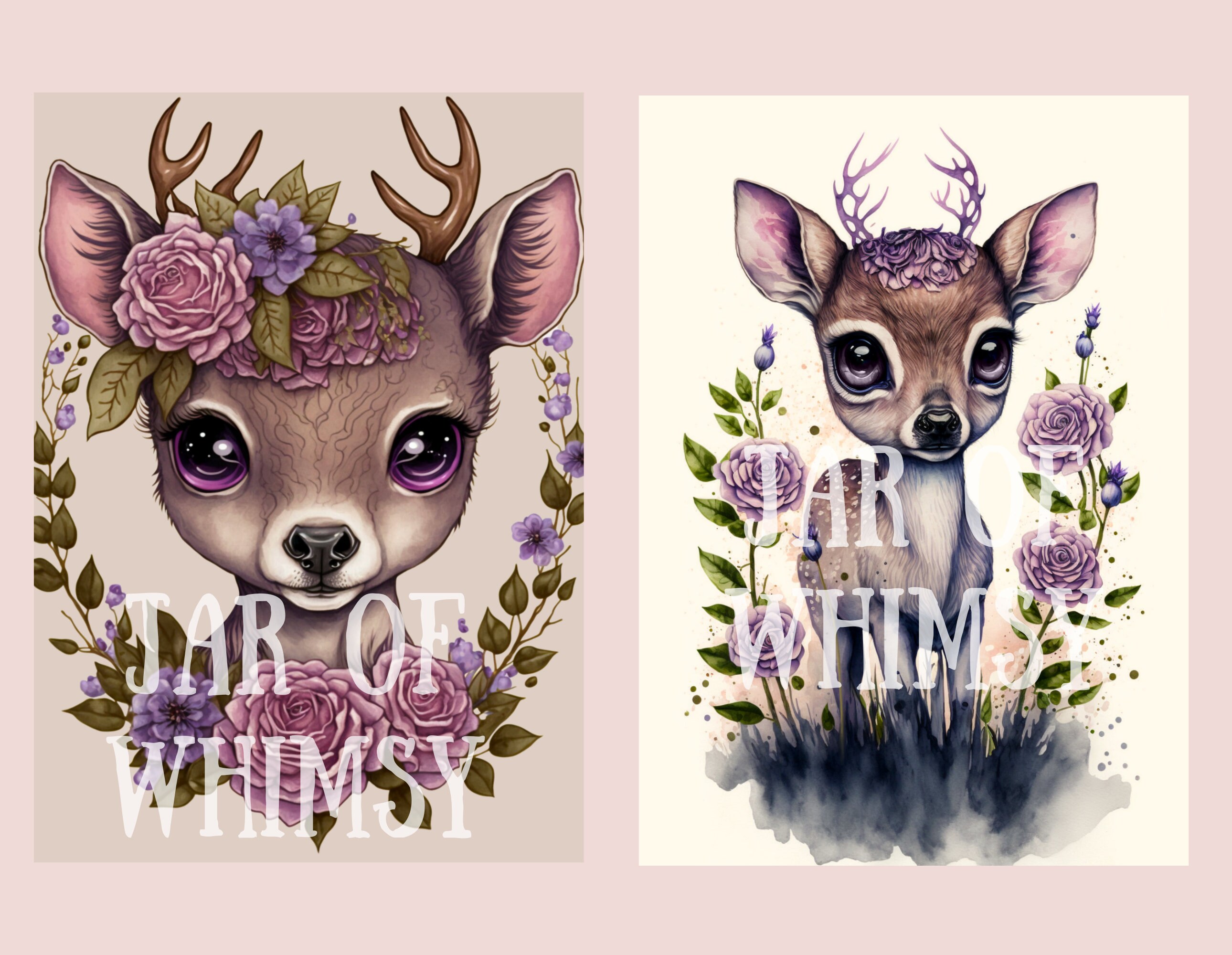 Watercolour Vintage Purple Deer Clipart Kitsch Deer PNG - Etsy