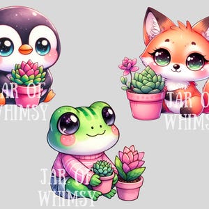 Watercolour Succulent Animal Clipart Cute Pot Plant Animal PNG Digital ...
