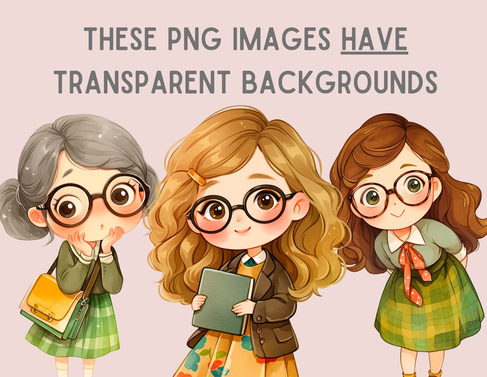 Watercolour Kawaii Teacher Clipart Cute Chibi Teacher Girl PNG Digital ...