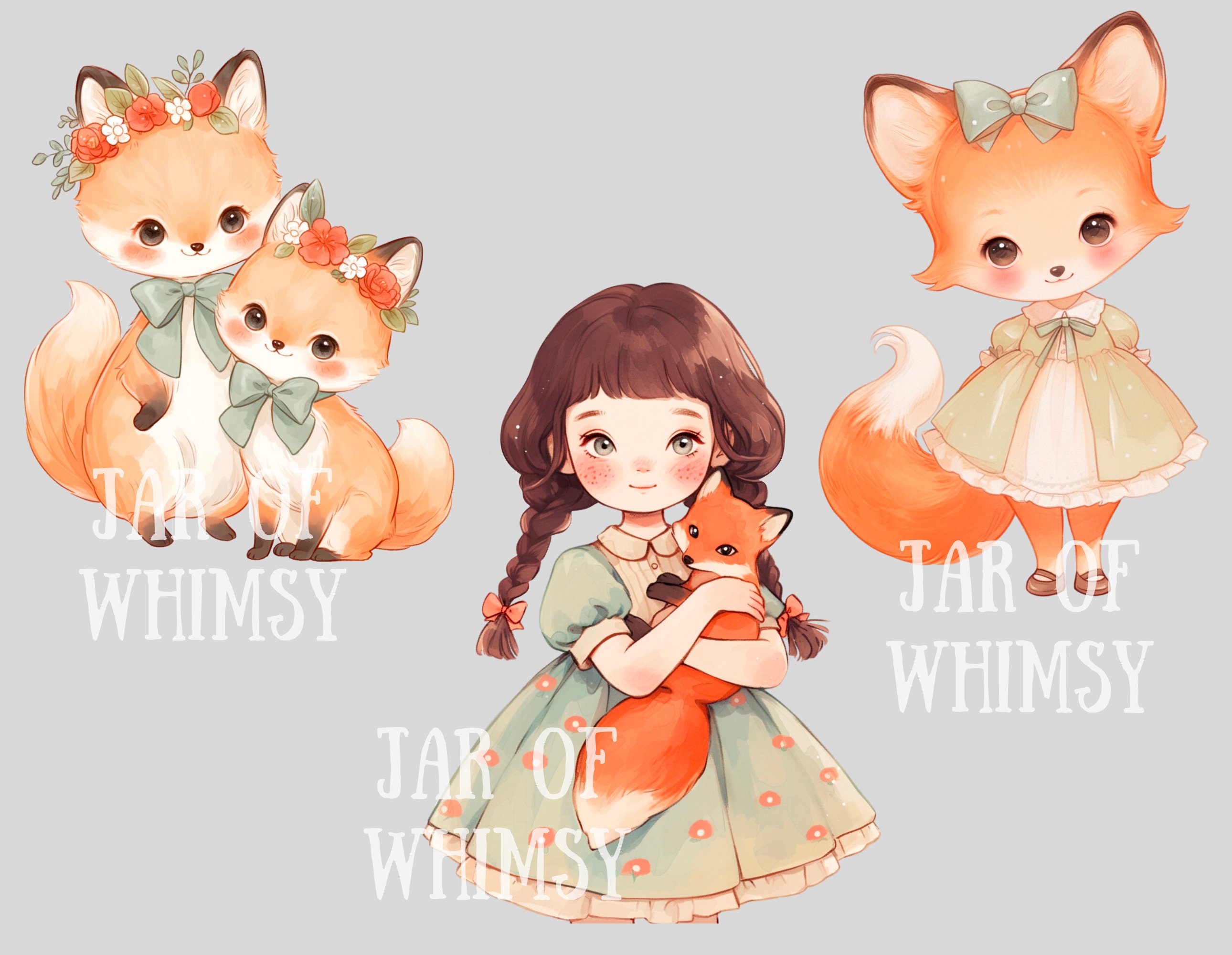 Watercolour Fox Clipart Kawaii Fox Woodland Mori Girl PNG Digital Image ...