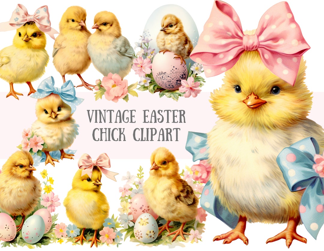 Watercolour Vintage Easter Chick Clipart Retro Easter PNG Digital Image ...
