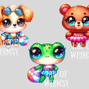 Watercolour Pool Party Animal Clipart Cute Beach Animals PNG Digital ...