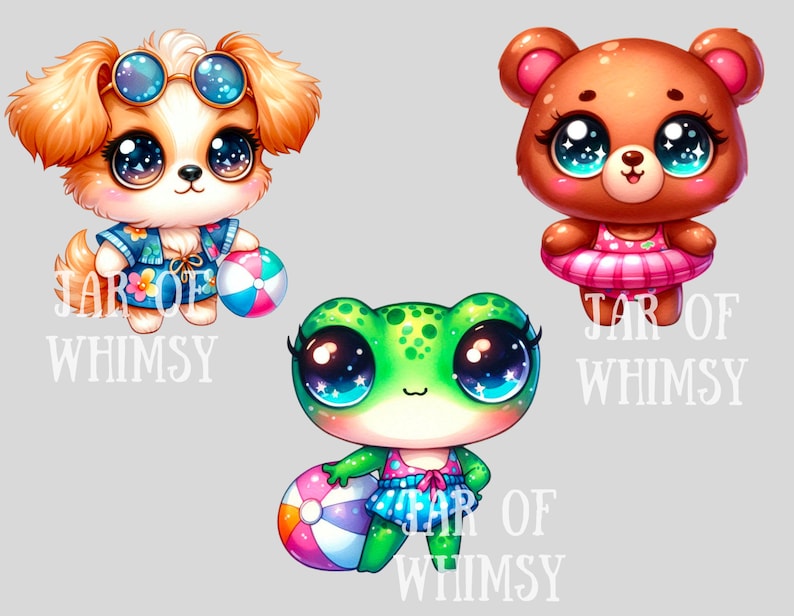 Watercolour Pool Party Animal Clipart Cute Beach Animals PNG Digital ...
