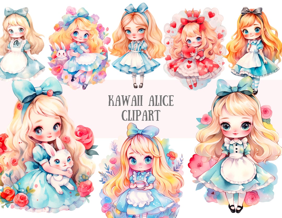 Watercolour Kawaii Alice Clipart Cute Chibi Alice Girl PNG Digital ...