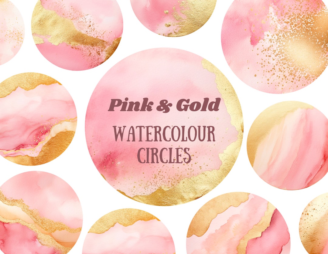 Pink and Gold Watercolour Circles Clipart Peach Rose Blush PNG Digital ...