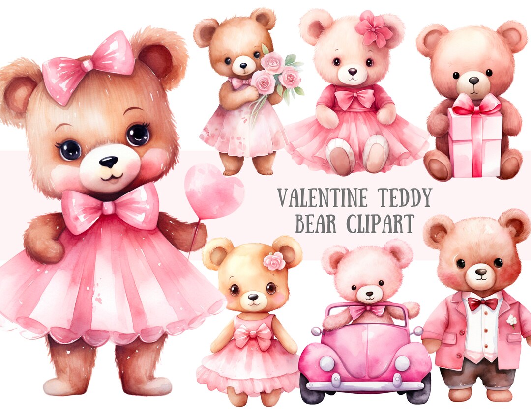 Watercolour Valentine Teddy Bear Clipart Valentines Day Bears PNG ...