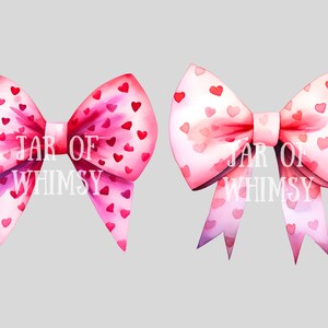Watercolour Valentine Bows Clipart Pink and Red Heart Bow PNG Digital ...