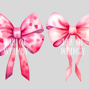 Watercolour Valentine Bows Clipart Pink and Red Heart Bow PNG Digital ...