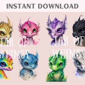 Watercolour Colourful Fantasy Dragon Clipart - Rainbow PNG Digital ...