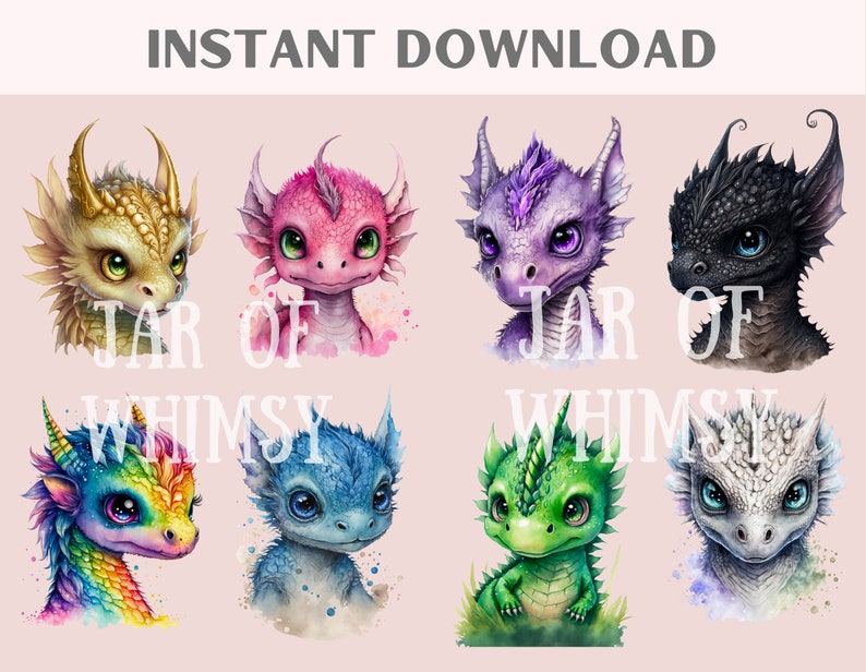 Watercolour Colourful Fantasy Dragon Clipart Rainbow PNG - Etsy