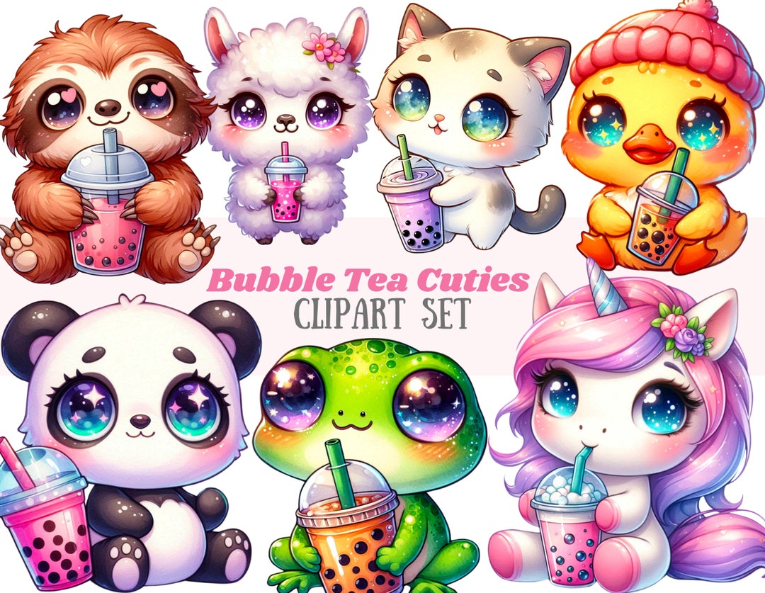 Watercolour Bubble Tea Animal Clipart Boba Tea Animals PNG Digital ...