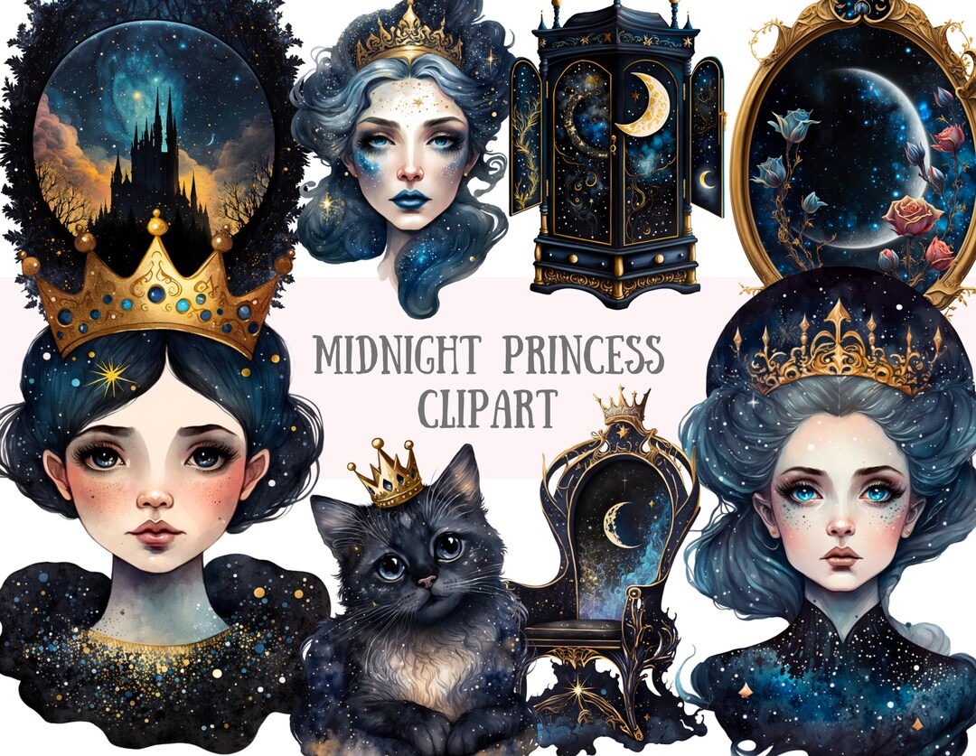 Watercolour Midnight Princess Clipart Gothic Galaxy Fantasy PNG Digital ...
