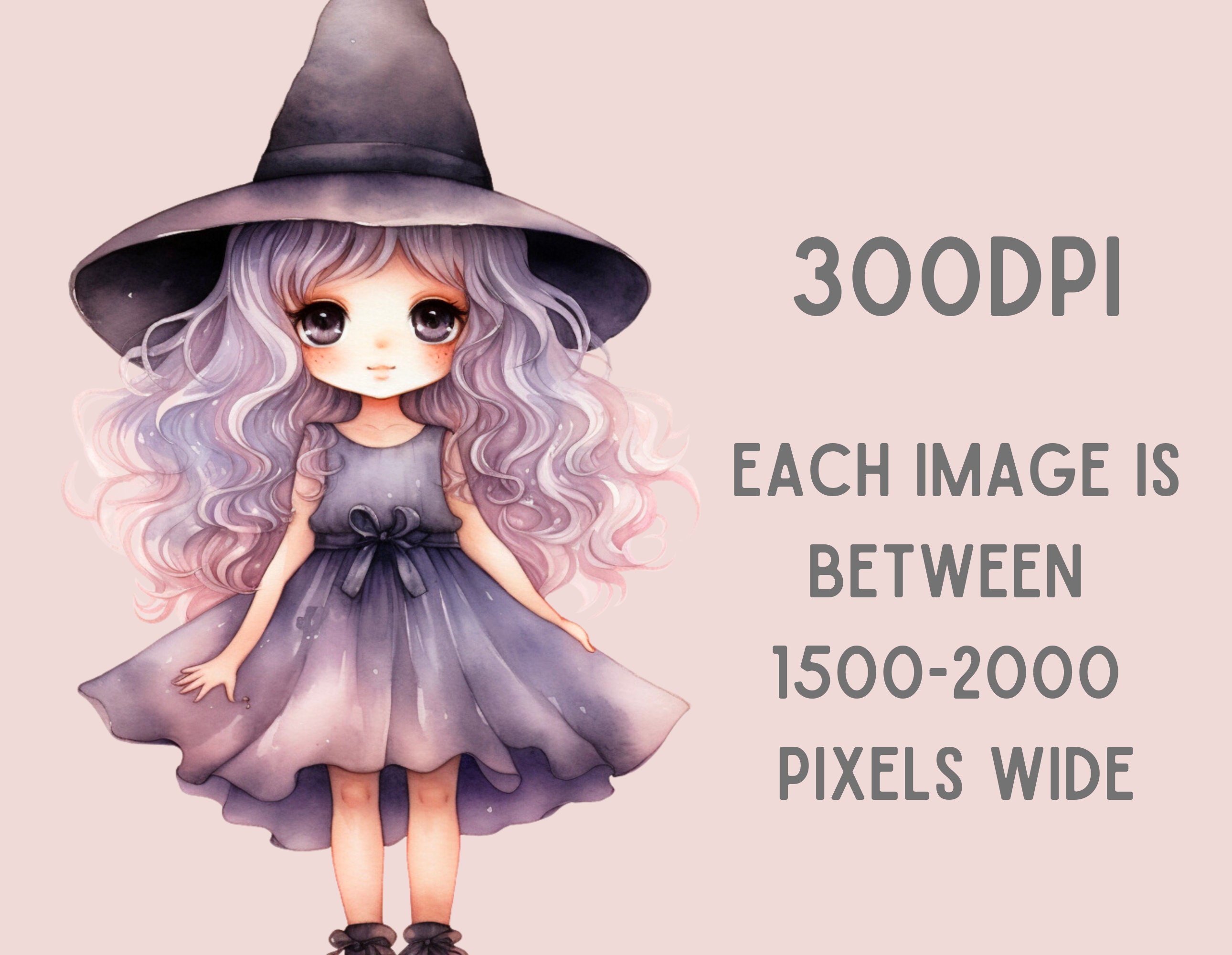 Watercolour Chibi Witch Girl Clipart Kawaii Anime Halloween PNG Digital ...