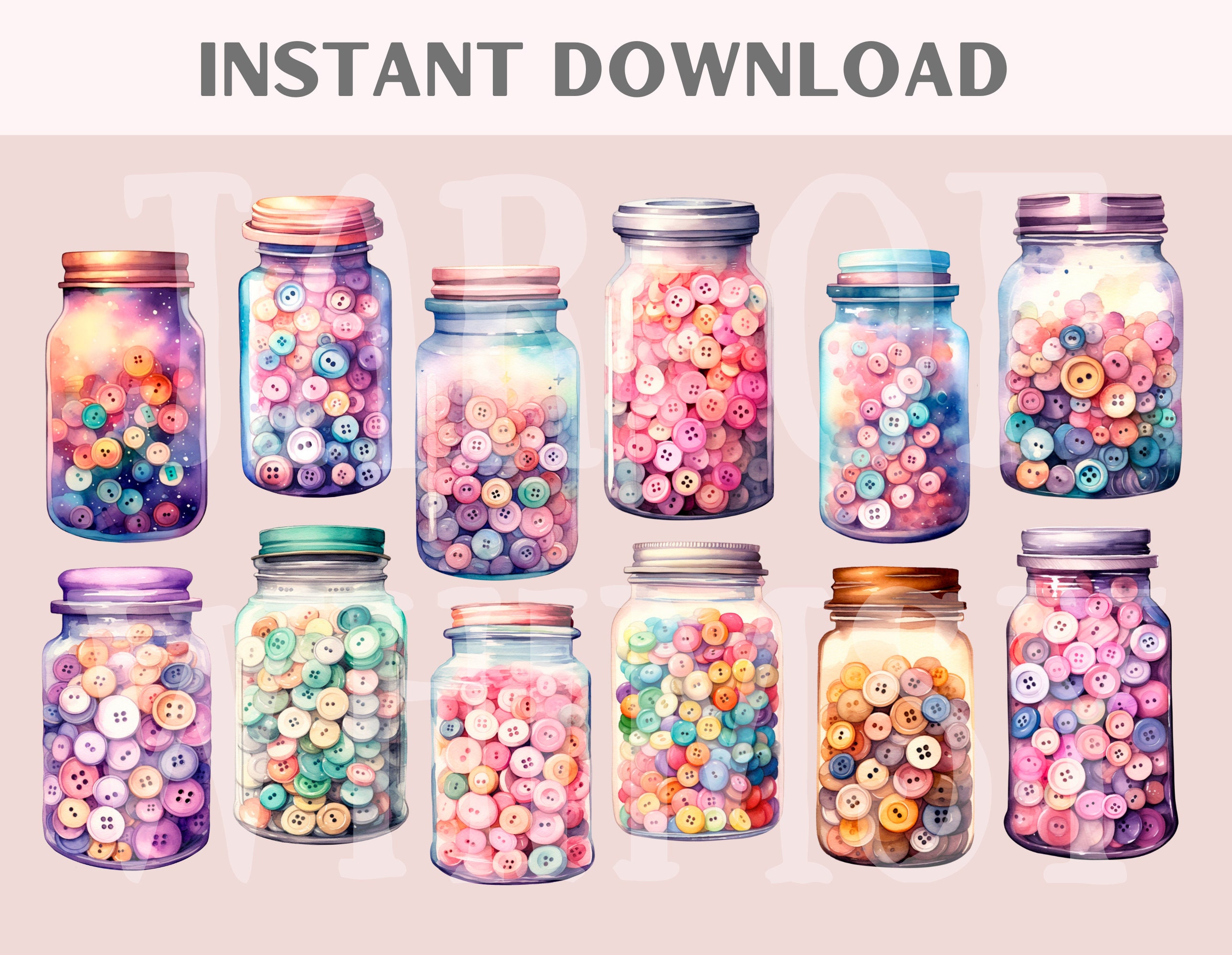 Watercolour Jars of Buttons Clipart Sewing Button Jar PNG Digital Image ...