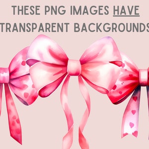 Watercolour Valentine Bows Clipart Pink and Red Heart Bow PNG Digital ...