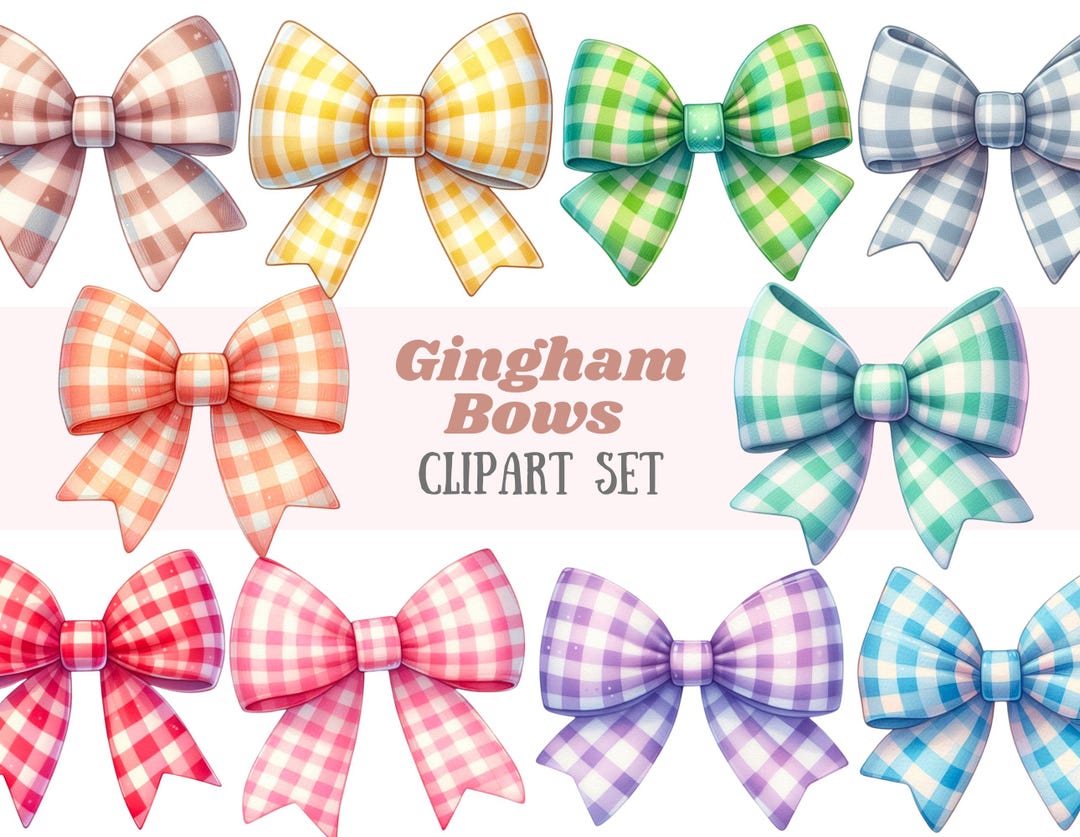 Watercolour Gingham Bow Clipart Cute Pastel Check Bow PNG Digital Image ...