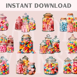 Watercolour Vintage Candy Jar Clipart Retro Lolly Jar PNG Digital Image ...