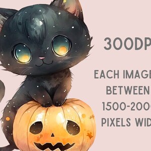 Watercolour Halloween Black Cat Clipart Jack O Lantern PNG Digital ...
