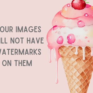 Watercolour Ice Cream Cone Clipart - Summer PNG Digital Image Downloads ...