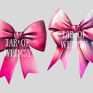 Watercolour Hot Pink Bows Clipart - Bright Pink Satin Bow PNG Digital ...