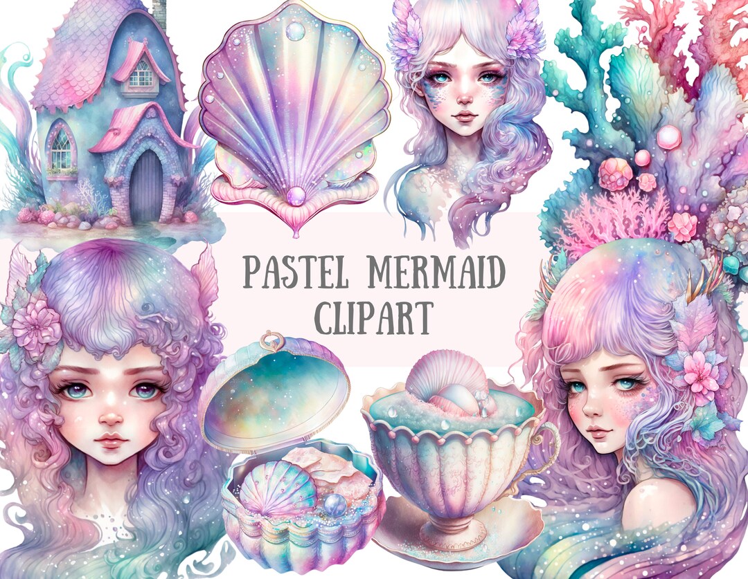 Watercolour Pastel Mermaid Clipart Ocean Fantasy PNG Digital Image ...