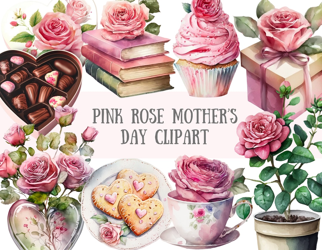 Watercolour Pink Rose Mothers Day Clipart - Mom Mum PNG Digital Image ...