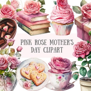 Watercolour Pink Rose Mothers Day Clipart - Mom Mum PNG Digital Image ...