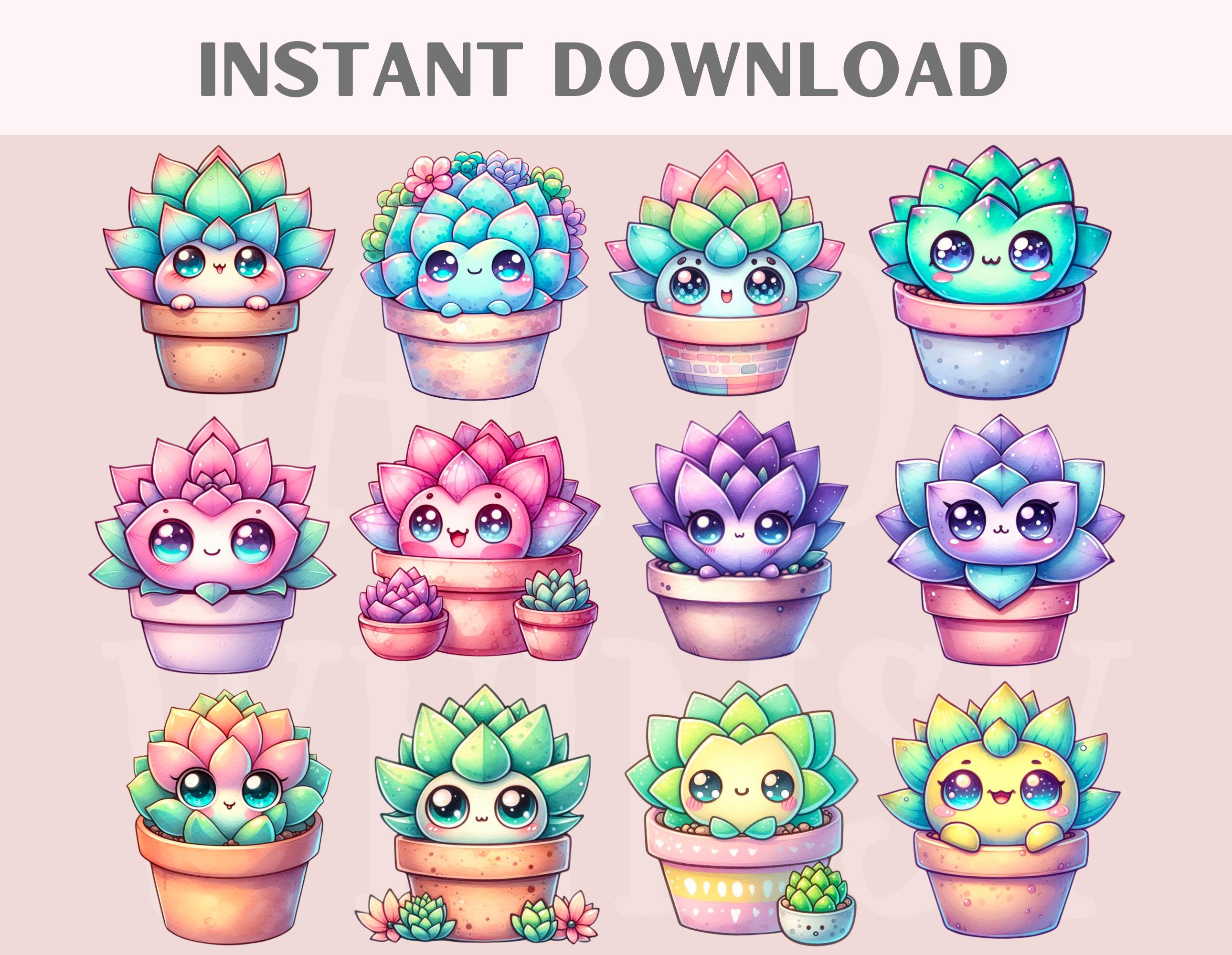 Watercolour Kawaii Succulent Clipart Cute Succulent Pot Plant PNG ...