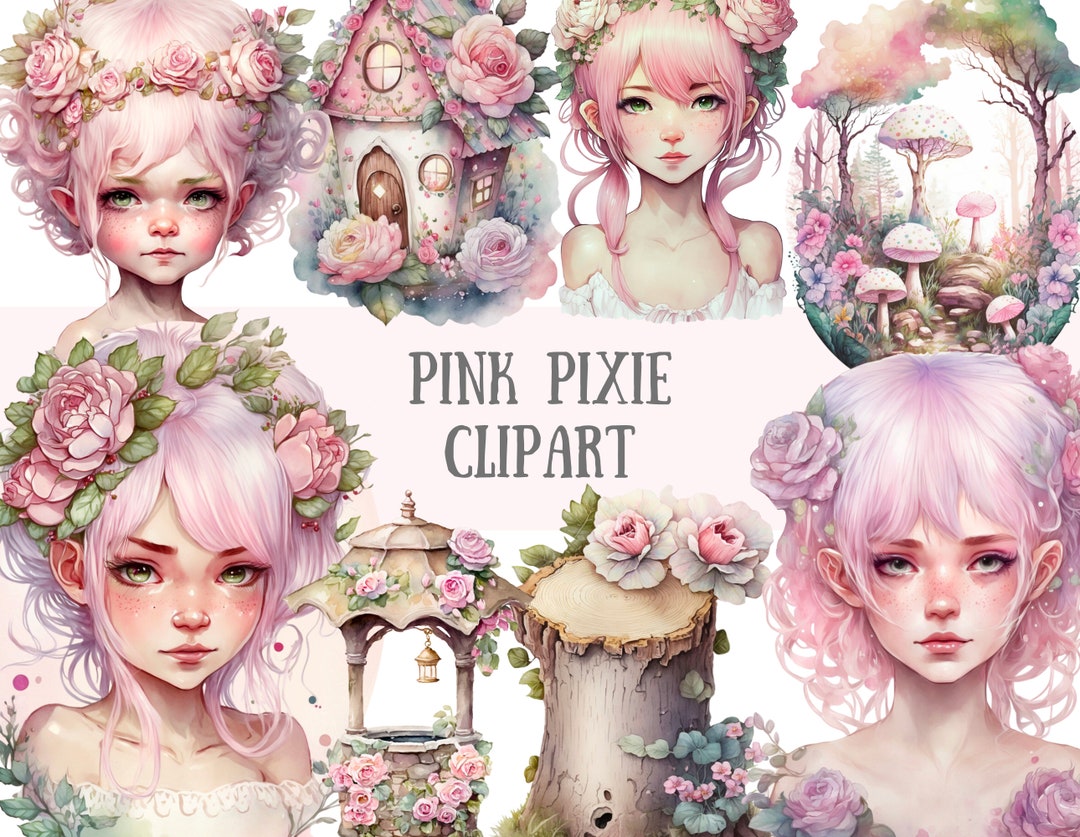 Watercolour Pink Pixie Clipart Fairytale Fantasy PNG Digital Image ...