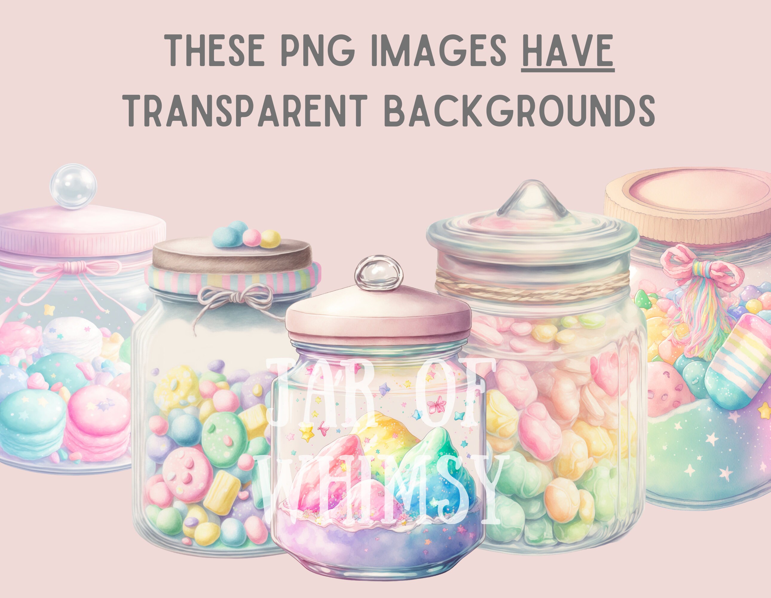 Watercolour Pastel Rainbow Candy Jars Clipart - Lolly Jar PNG Digital ...