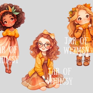 Watercolour Kawaii Autumn Girl Clipart Cute Chibi Fall Girl PNG Digital ...