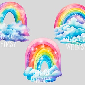 Watercolour Bright Rainbow Clipart Rainbow With Clouds PNG Digital ...