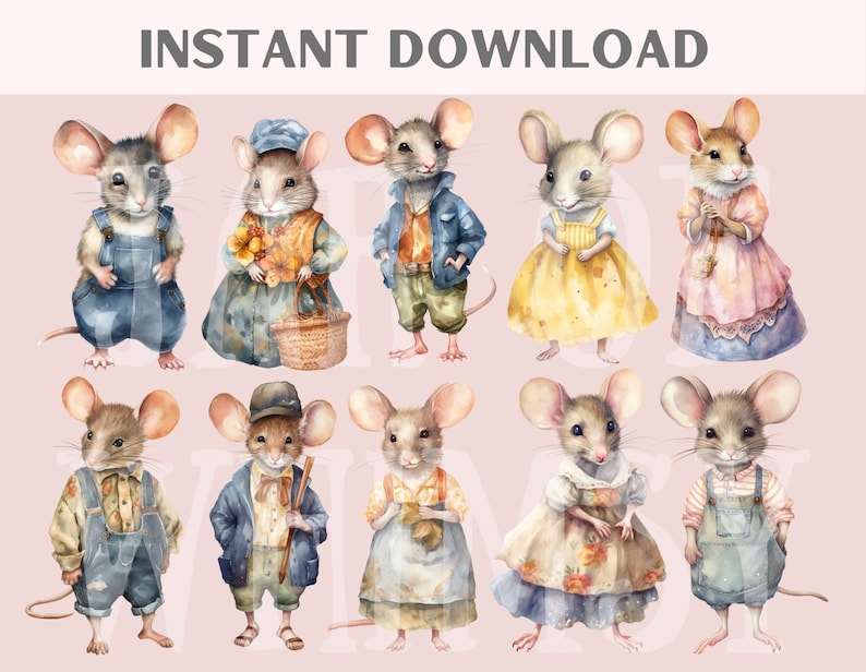 Watercolour Vintage Farm Mice Clipart Farm Mouse PNG Digital - Etsy