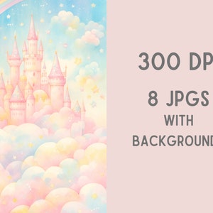Watercolour Dreamy Pastel Castle Clipart Rainbow Digital Paper JPG ...