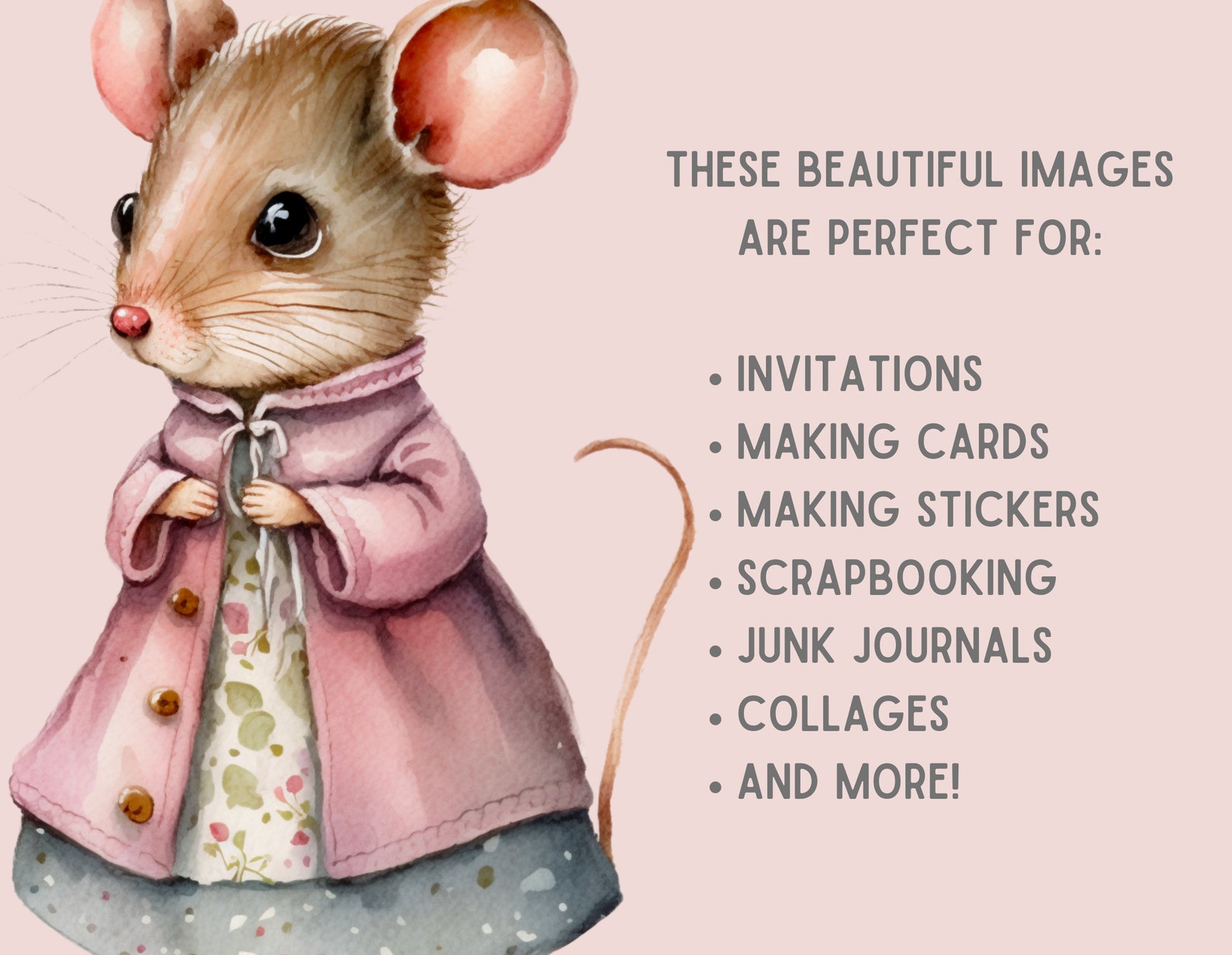 Watercolour Little Pink Mouse Clipart - Fairytale Mice PNG Digital ...