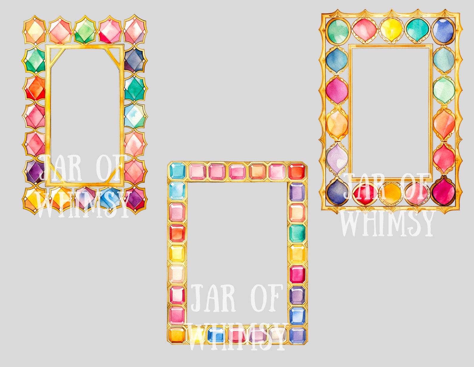 Watercolour Rainbow Jewel Frame Clipart Bejeweled Gem Frames PNG ...