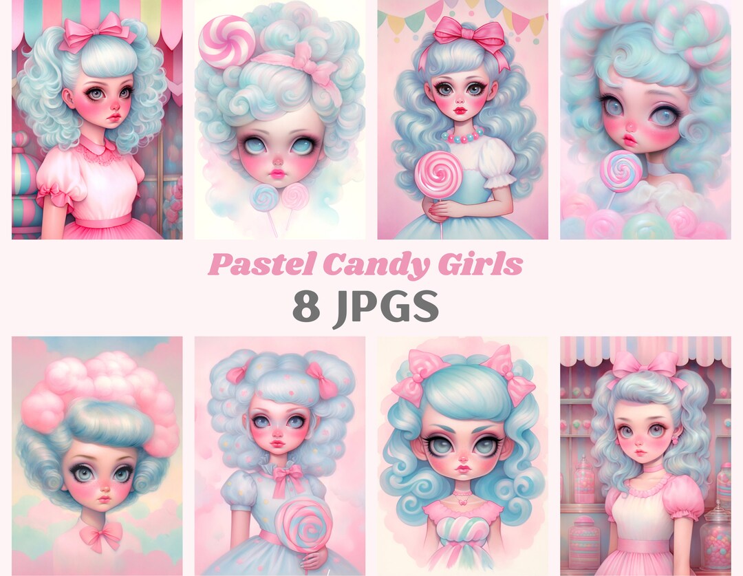 Watercolour Pastel Candy Girl Clipart Big Eyed Girl Art Digital Image Downloads For Card