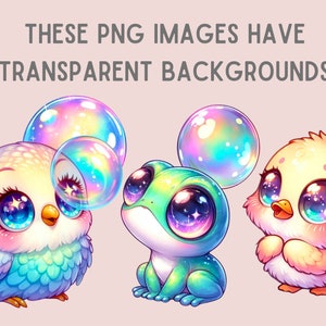 Watercolour Cute Bubble Clipart Irridescent Bubble Animals PNG Digital ...