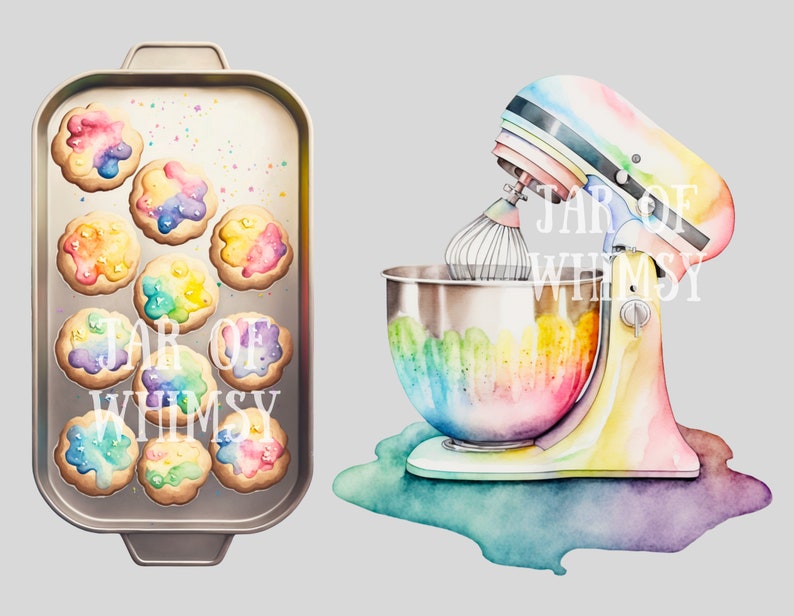 Watercolour Rainbow Baking Clipart Cookies Cupcakes PNG - Etsy