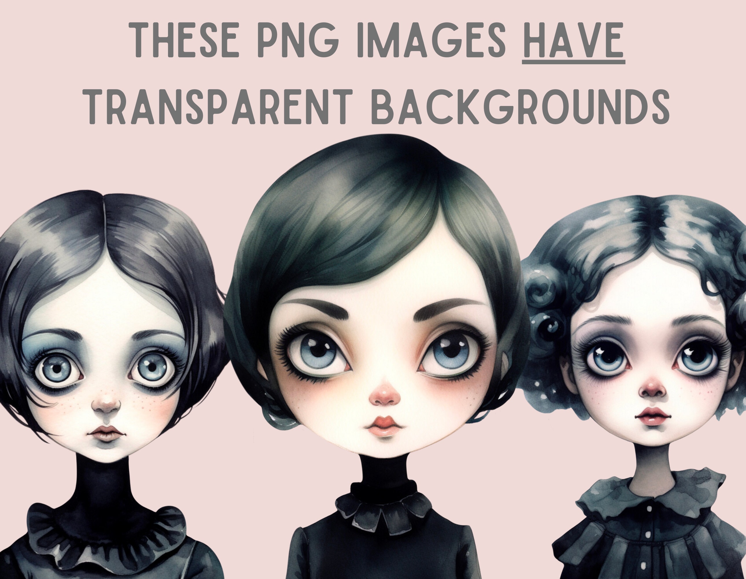 Watercolour Whimsical Gothic Girl Clipart Goth Fashion Girl PNG Digital ...