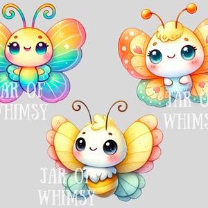 Watercolour Kawaii Butterfly Clipart Colourful Cute Chibi PNG Digital ...