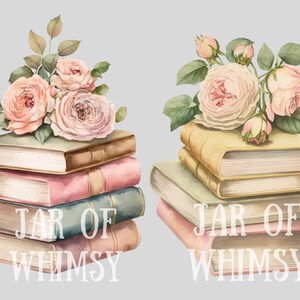 Watercolour Pastel Book Stack Clipart Bookcase Bookworm PNG Digital ...