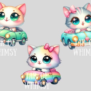 Watercolour Cats in Cars Clipart Kawaii Cat Driving Cars PNG Digital ...