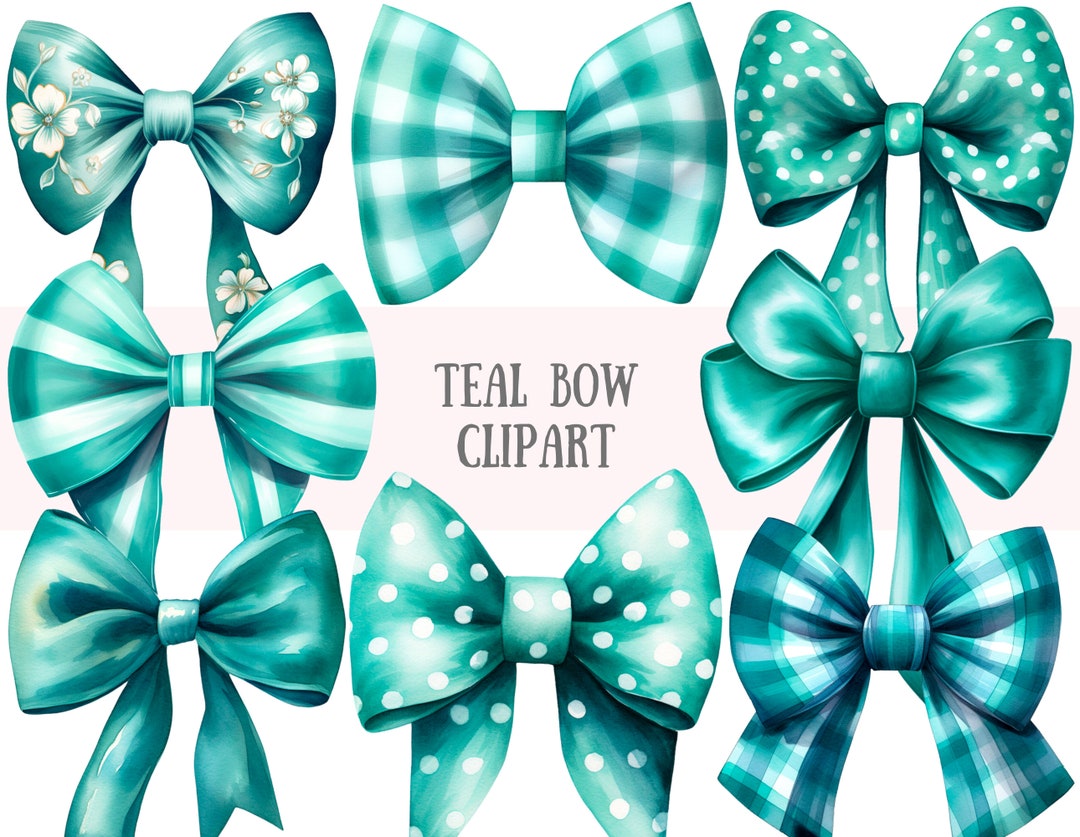 Watercolour Teal Bow Clipart Aqua Ocean Blue Bow PNG Digital Image ...