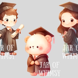 Watercolour Graduation Clipart Kawaii Graduation Bear PNG Digital Image ...