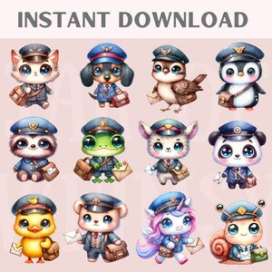 Watercolour Post Office Animal Clipart Happy Mail Animal PNG Digital ...